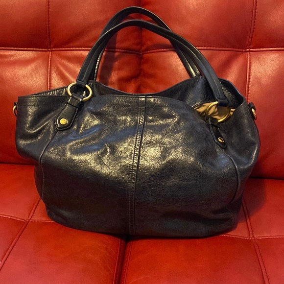Prada | Bags | Prada Navy Blue Leather Shoulder Bag Tote Nice | Poshmark